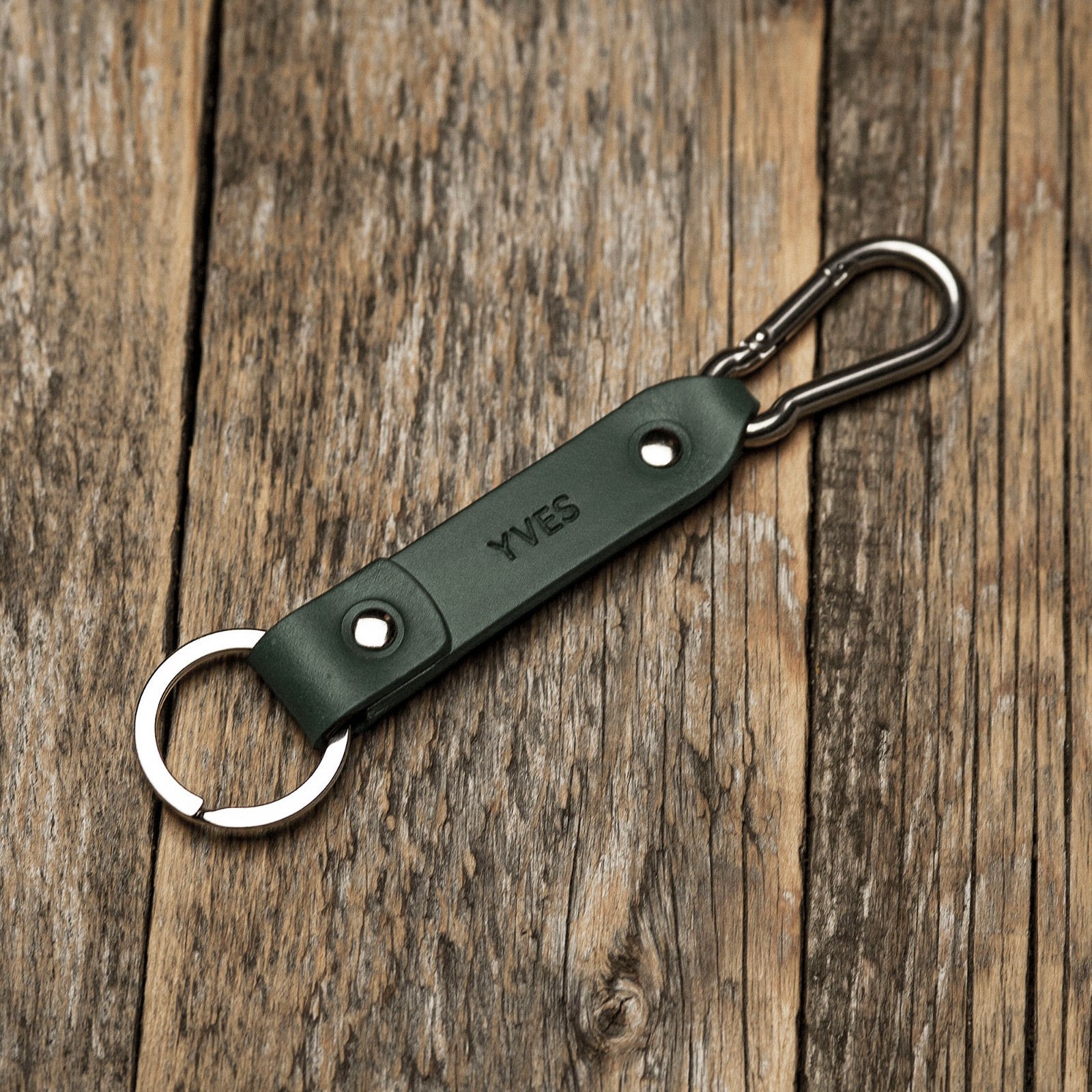 Green Leather key chain Personalized Monogramed Your Name or GPS ...