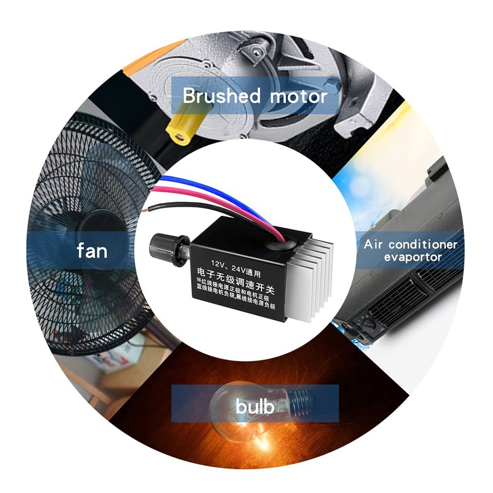 DC 12V 24V Motor Speed Controller Switch Car Truck Fan Heater Control ...