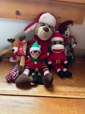 Lot of Ty Sock Monkey Knit Elf Plush Reindeer Brown Puppy Dog Floppy ...