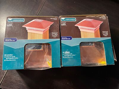 2 Veranda Solar Post LED Lights Cap Copper Finish 4in x 4in Wood Fence ...