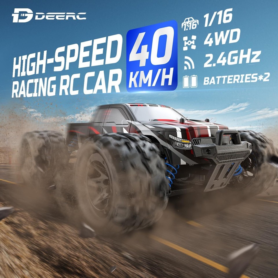 DEERC 9300 4WD RC Car 1/16 Scale High Speed 40KM/H RC Monster Truck 2 ...