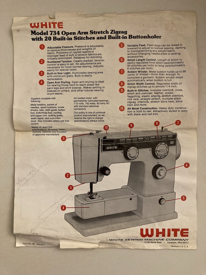 Vintage NIB White Sewing Machine Model 734 Open Box Never Used | eBay
