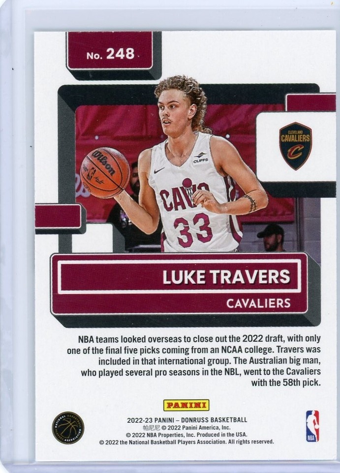 Luke Travers Rookie RC 2022-23 Panini Donruss Base #248 Cleveland ...