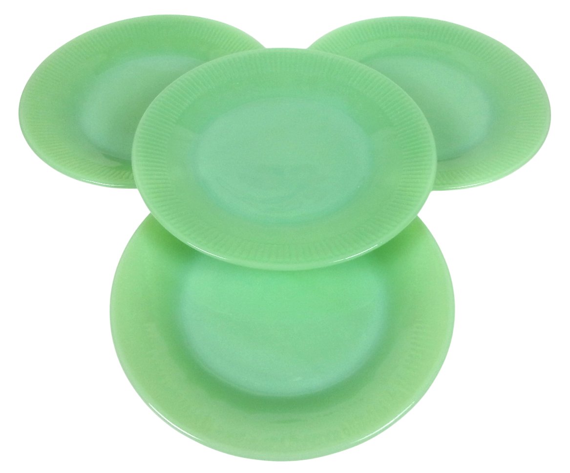 SET of 4 PERFECT Vintage Fire-King JADEITE Jane Ray Ribbed 9 1/8 ...