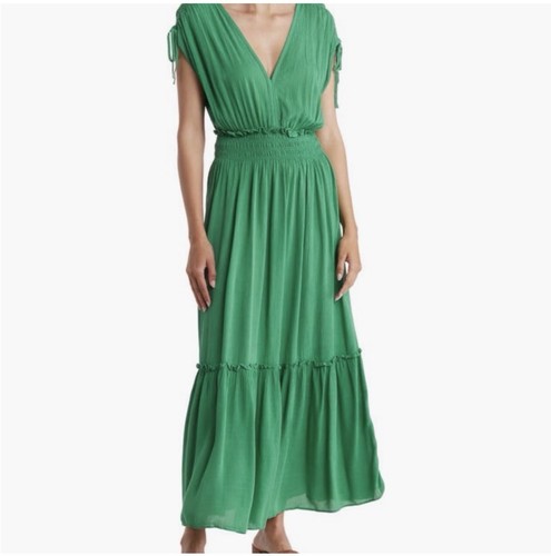 Max Studio Green Flutter Sleeve Maxi Dress size Large | eBay