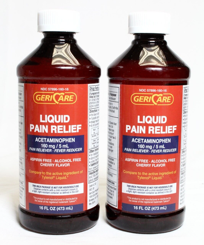 Gericare- Acetaminophen Liquid Pain Relief, Cherry Flavored, 16oz- 2 ...