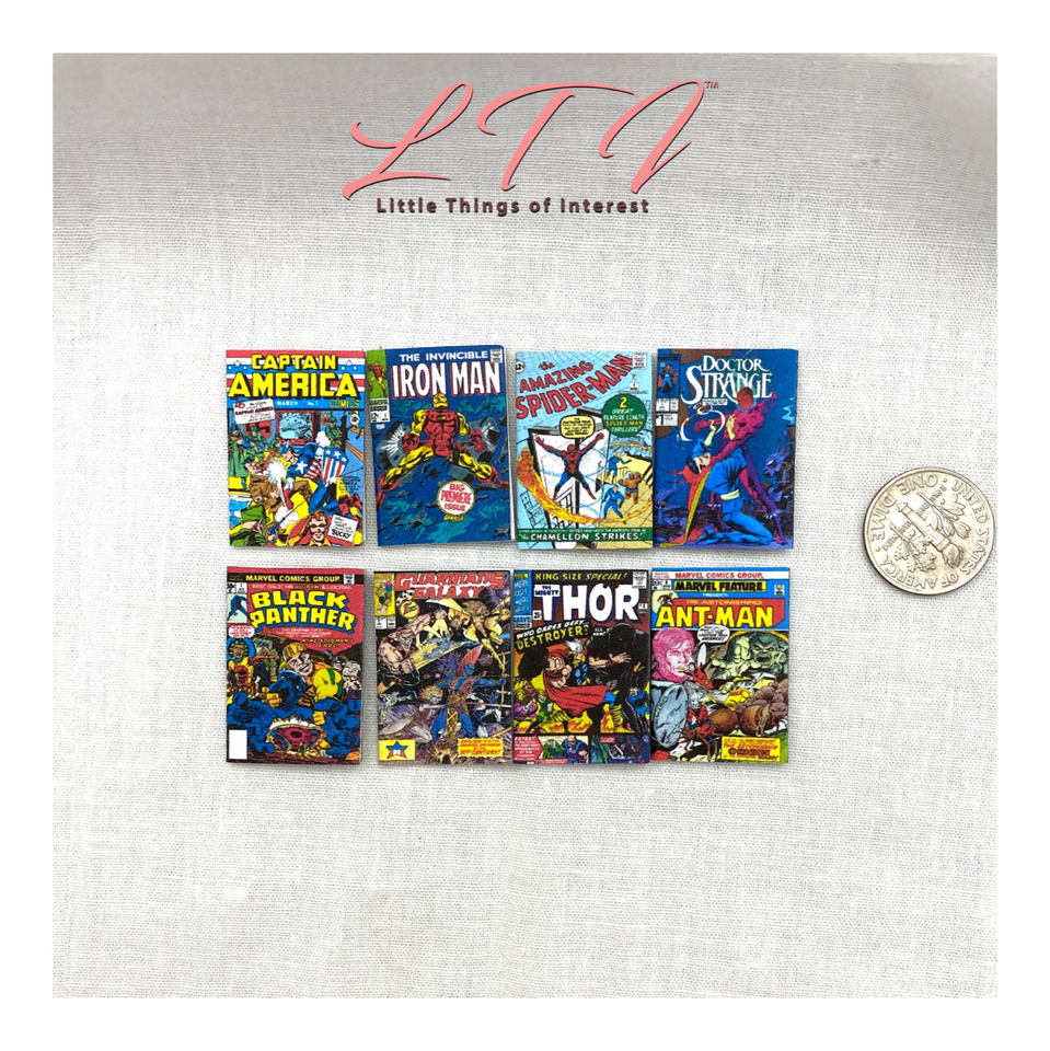 MARVEL COMIC BOOKS 8 Pc Miniature 1:12 Scale Illustrated Readable ...