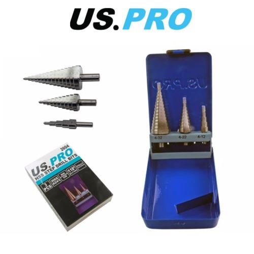US PRO 3 Piece HSS Step Drill Bit Set 4mm to 32mm Cone Cutters Hole Saw ...