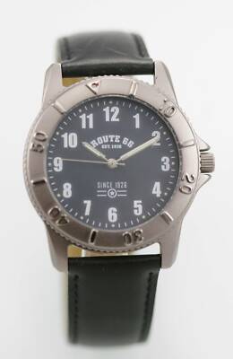 Route 66 Mens Watch Gray Stainless Silver Leather Black Water Resist ...