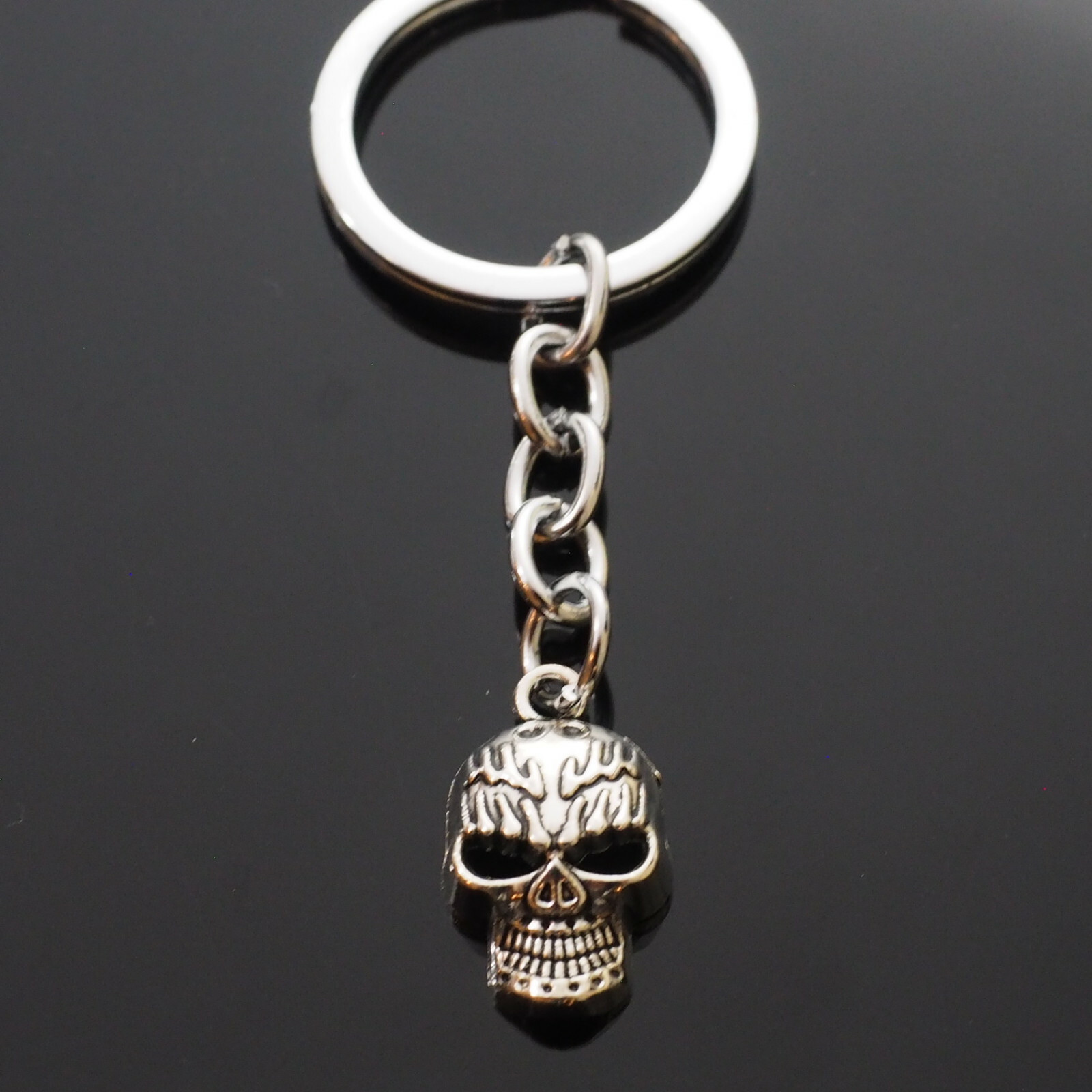 Flaming Skull Grinning Fire Flame Ghost Rider Charm Key Chain Ring ...