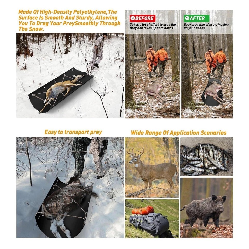 Heavy Duty Game Sled for Ice Fishing Hunting Gear Accessory Easy to ...