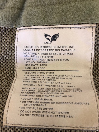 Eagle MAR-CIRAS, Khaki, XL, NSN 8470-01-518-6498, Maritime Armor System ...