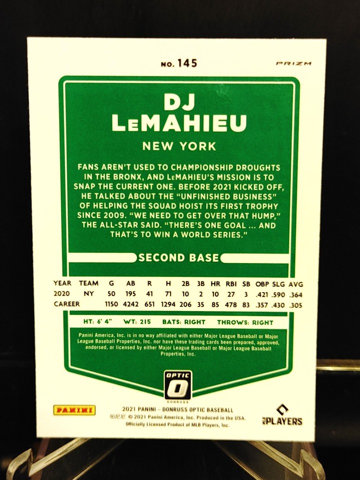 DJ LeMahieu 2021 Panini Donruss Optic Silver Prizm #145 - New York ...