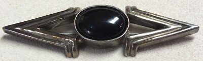 Gorgeous Vintage Sterling Silver Fancy Pin/Brooch w/Black Onyx Cabochon ...