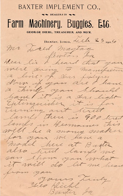 1906 Baxter Implement Company Letterhead to Fred Maytag Hand Signed | eBay