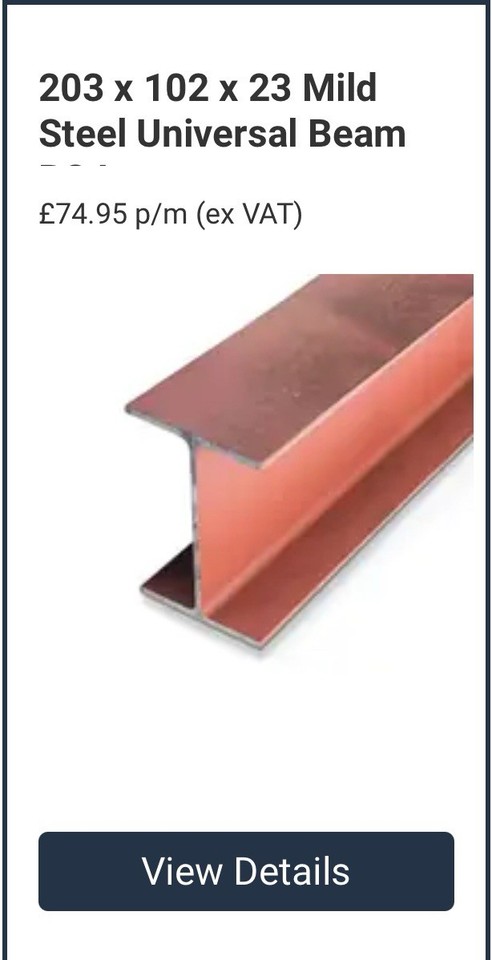 STEAL BEAM RSJ: 203 x 102 x 23 Mild Steel Universal Beam RSJ Length 2 ...