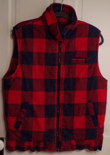 Men’s Vintage Branded Lion Red & Black Quilted Flannel Full Zip Up Vest ...