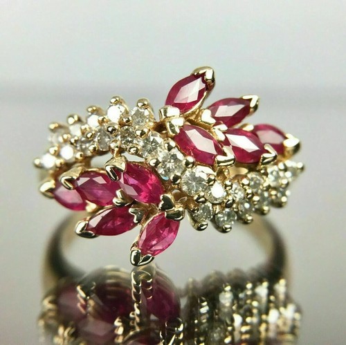 Marquise Cut Simulated Pink Ruby Women's Gorgeous Ring In 14K Yellow ...