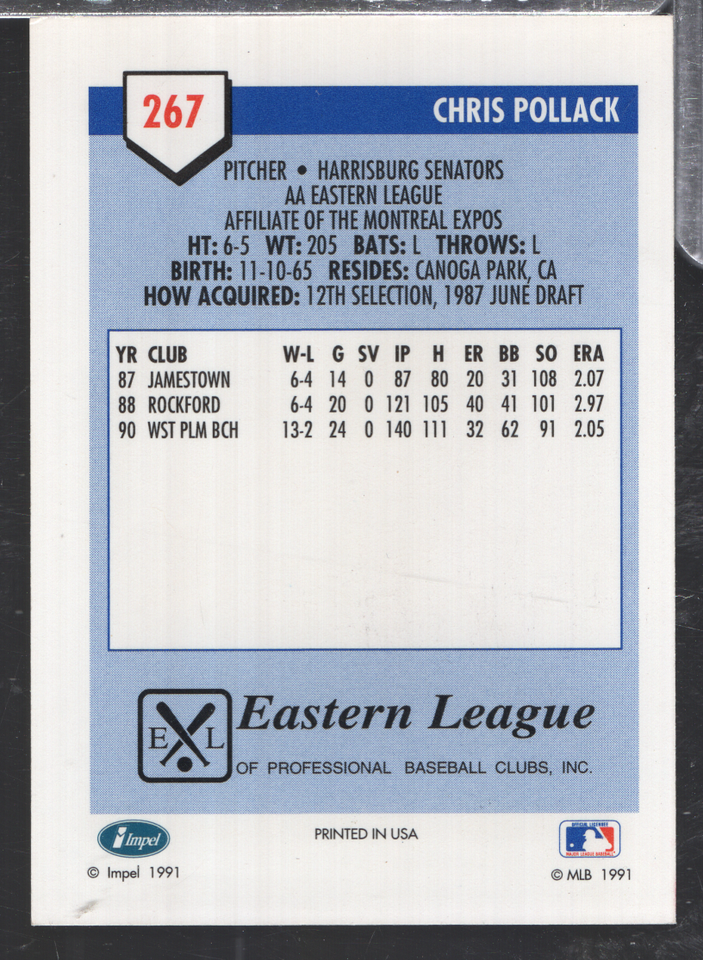 Chris Pollack Senators Autographed 1991 Impel #267 w/COA 011824NPCD62 ...