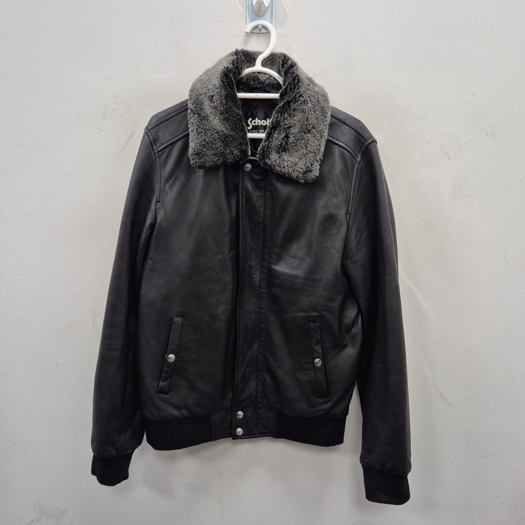 Schott NYC Feliato Fur Collar Motorcycle Black Leathe… - Gem