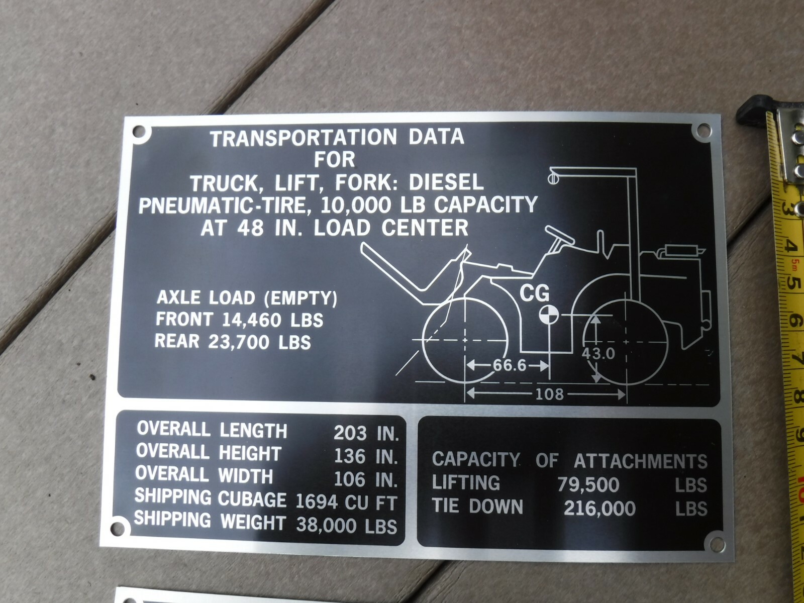 MILITARY FORK LIFT DATA PLATES SET ID TAG 10,000 LB CAPACITY PNEUMATIC ...