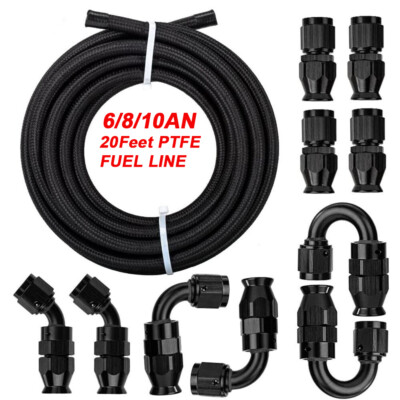 Nylon PTFE Fuel Line Hose Fittings Kit 4AN 6AN 8AN 10AN E85 Braided ...