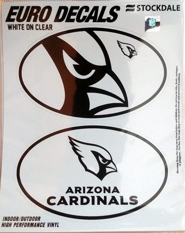Arizona Cardinals 2-Piece White and Clear Euro Decal Sticker Set, 4x2.5 ...