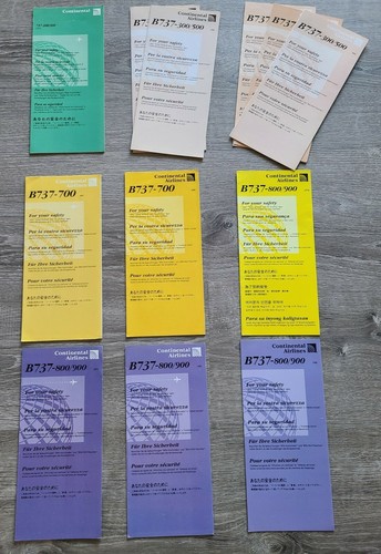 Lot of 12 Continental Airlines Safety Cards Boeing 737 200/300/500/700 ...