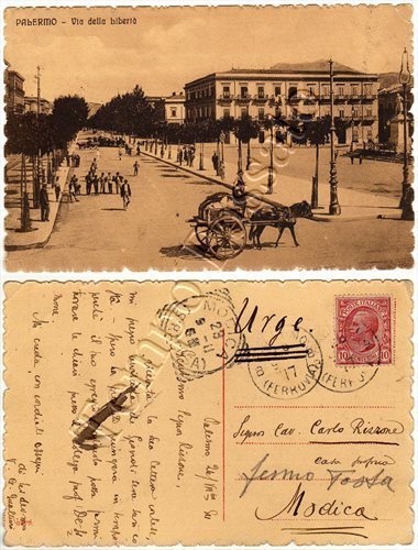 Cartolina di Palermo, calesse e strada affollata - 1911 | eBay
