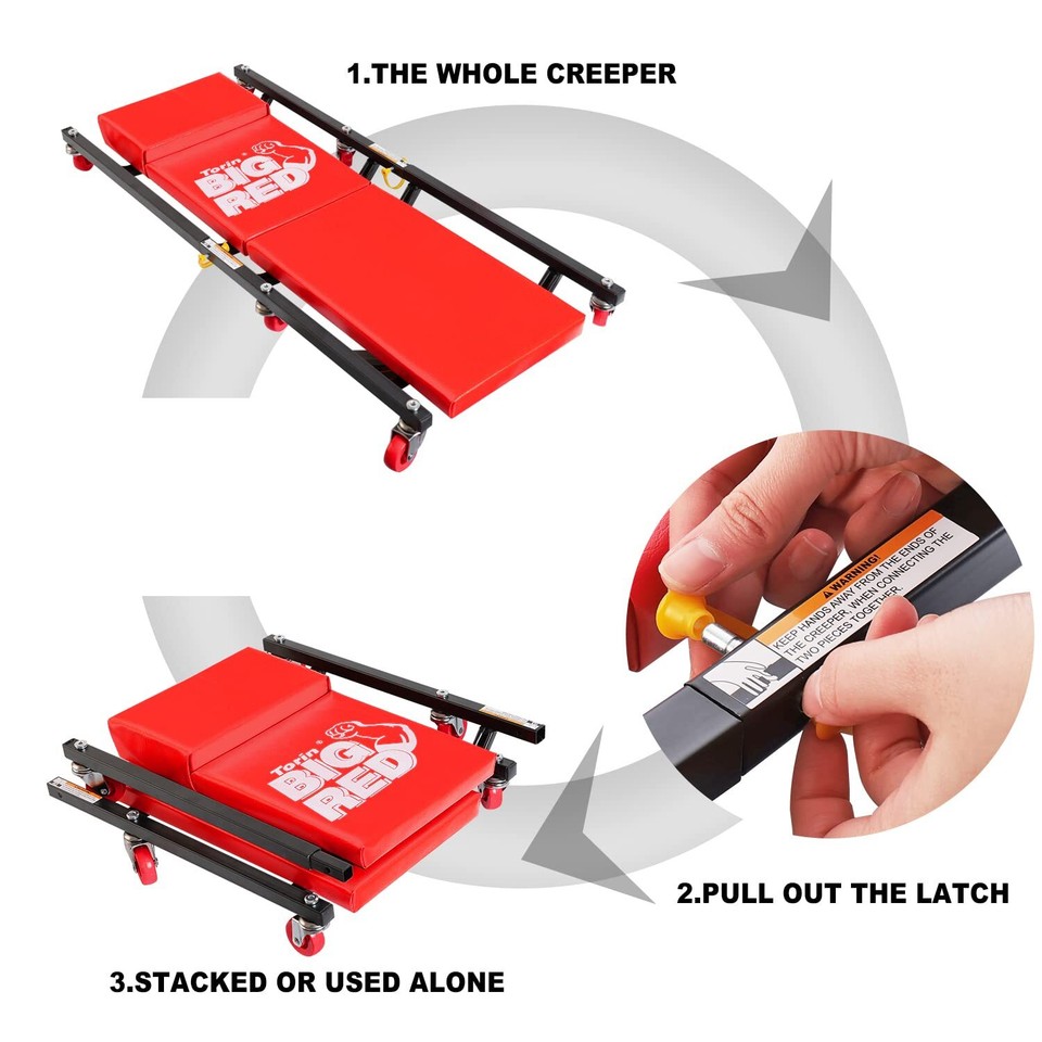 BIG RED Torin Rolling Garage/Shop Creeper 36" Car Headrest 6-Casters ...