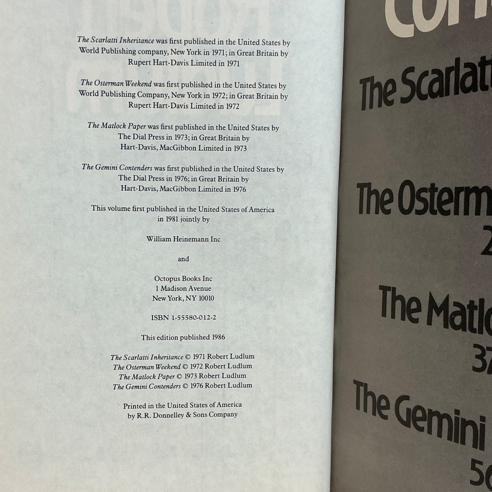 Robert Ludlum Collection Scarlatti Osterman Matlock Gemini 1986 Peerage ...