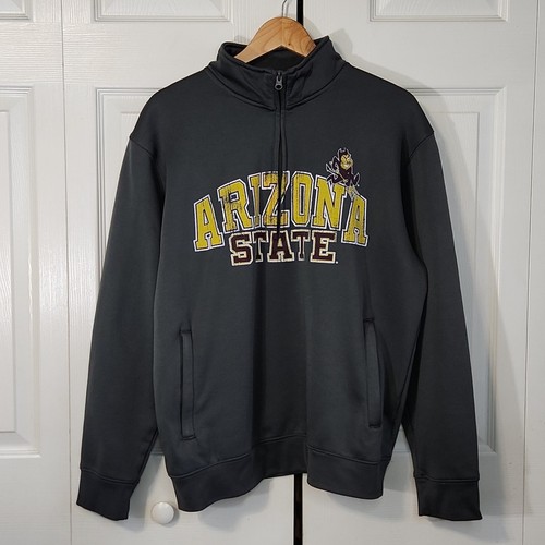 Arizona State Mens Gray Quarter-Zip Pullover Size LG Spellout Sparky ...
