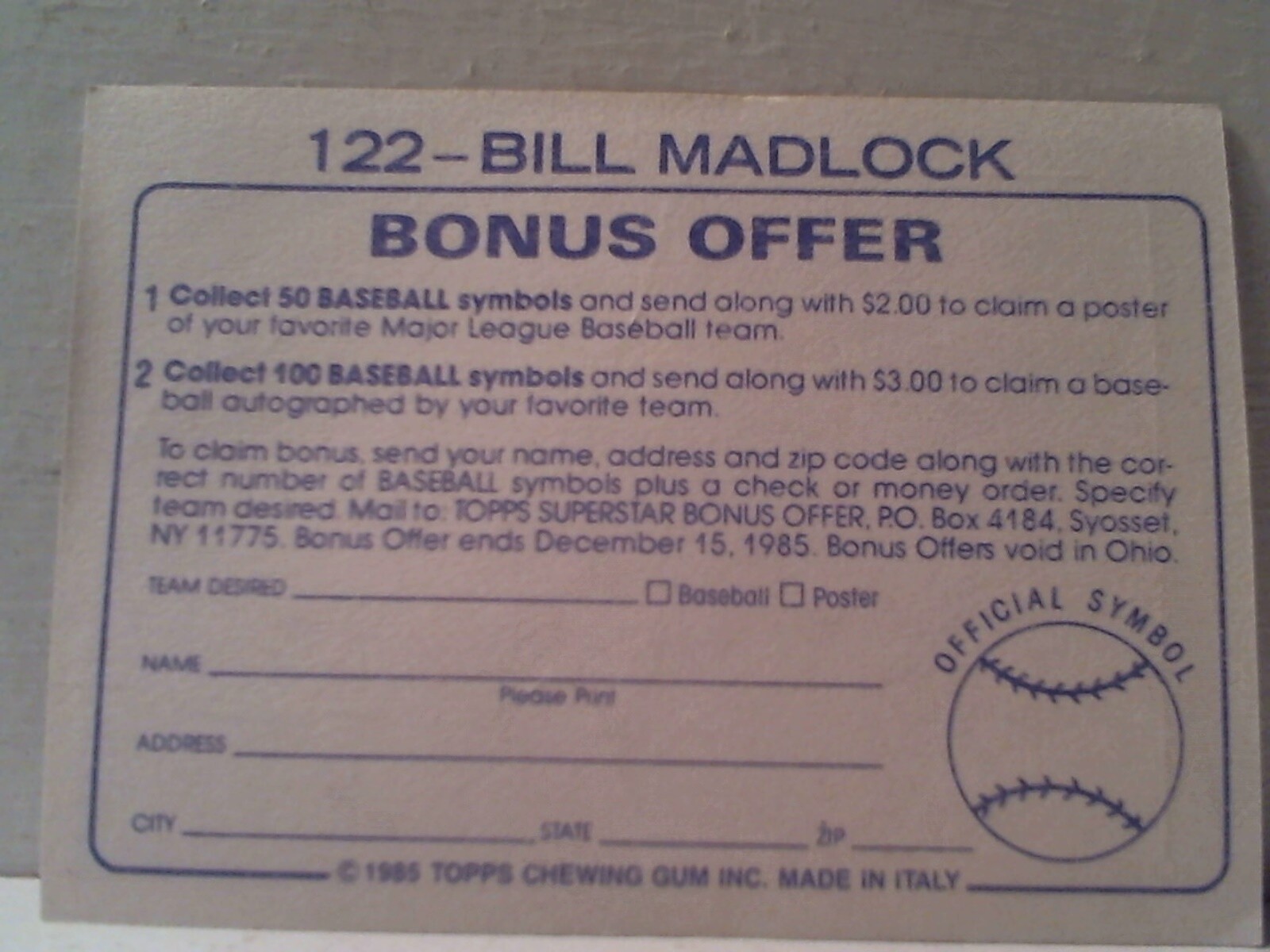 1985 Topps Stickers Baseball Card Pittsburgh Pirates Bill Madlock #122 ...