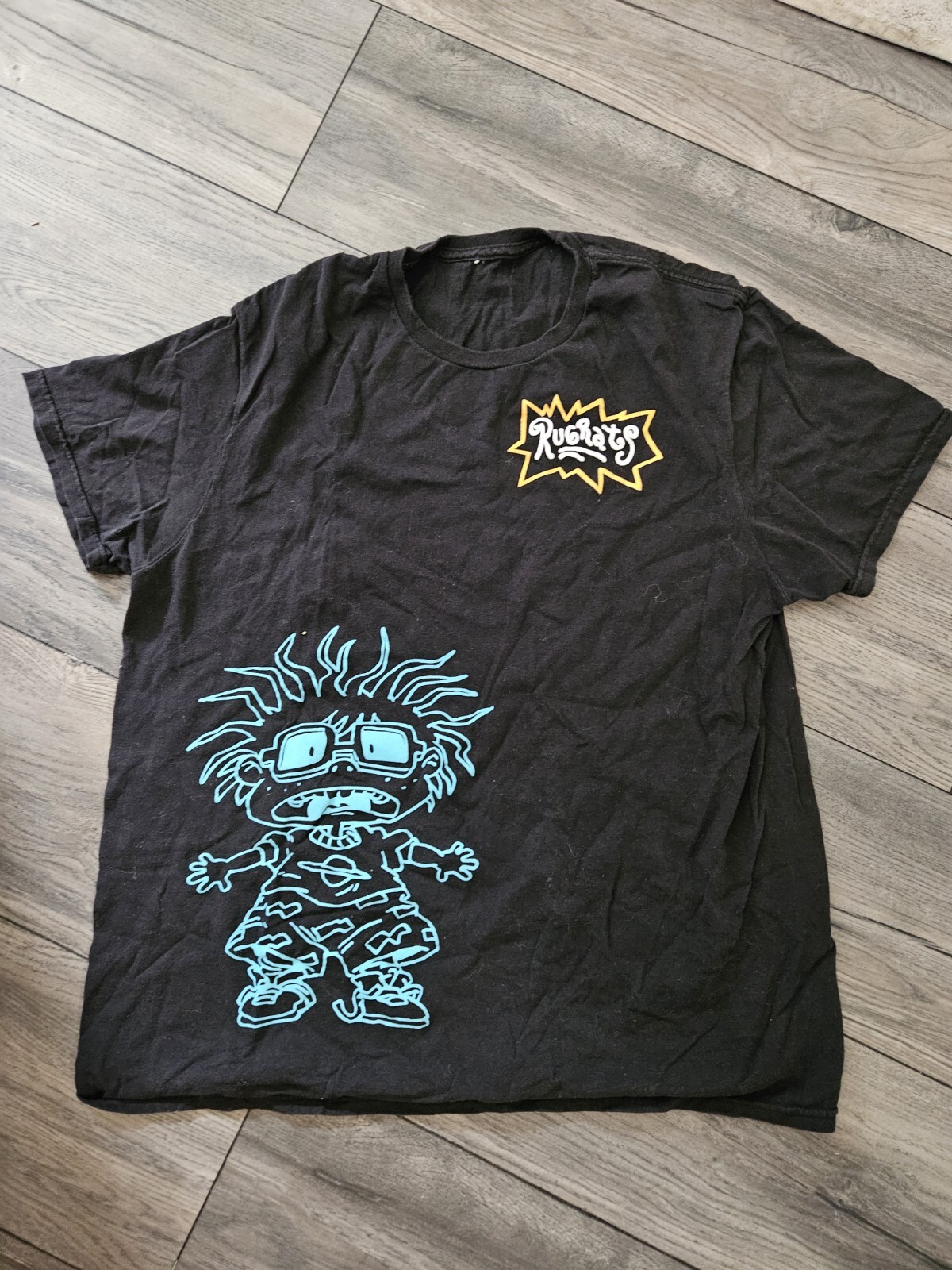 Nickelodeon Rugrats Black 1991 Dinosaur Neon Men's T-… - Gem