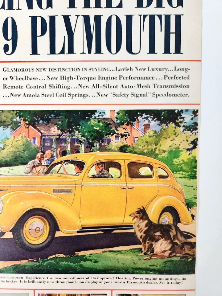 Plymouth Sedan Collies Vtg 1939 Car Ad Magazine Print Chrysler ...