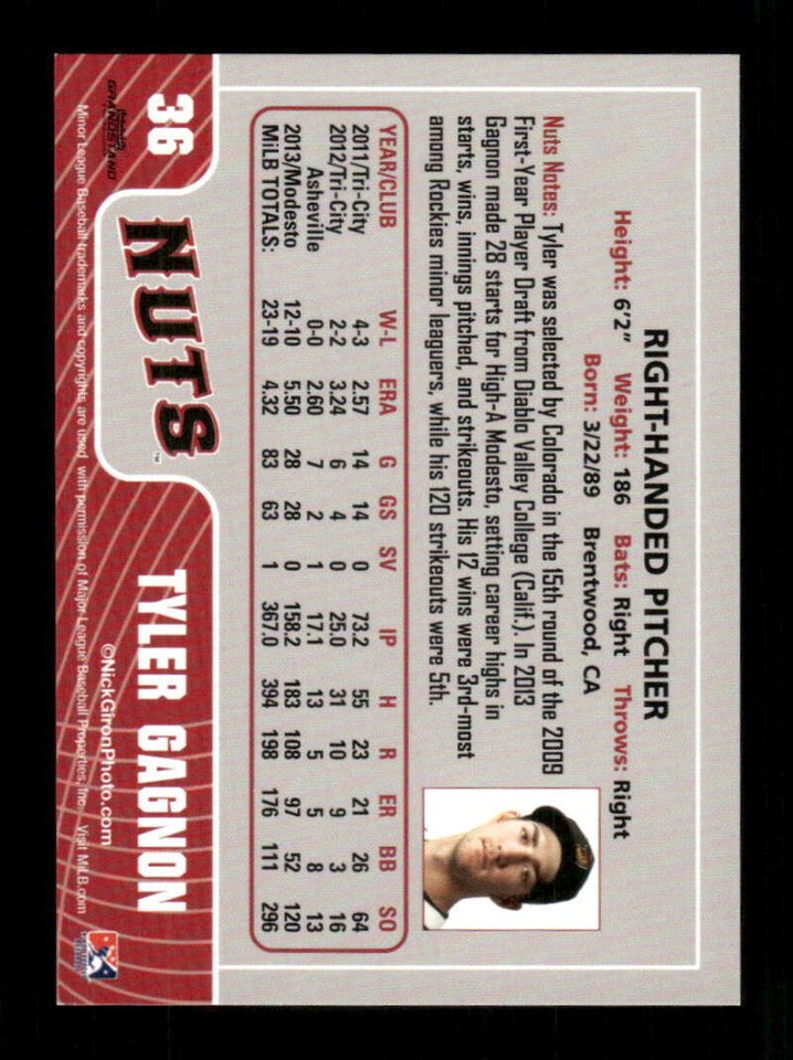 2014 Grandstand Modesto Nuts 11 Tyler Gagnon BXCP30 | eBay