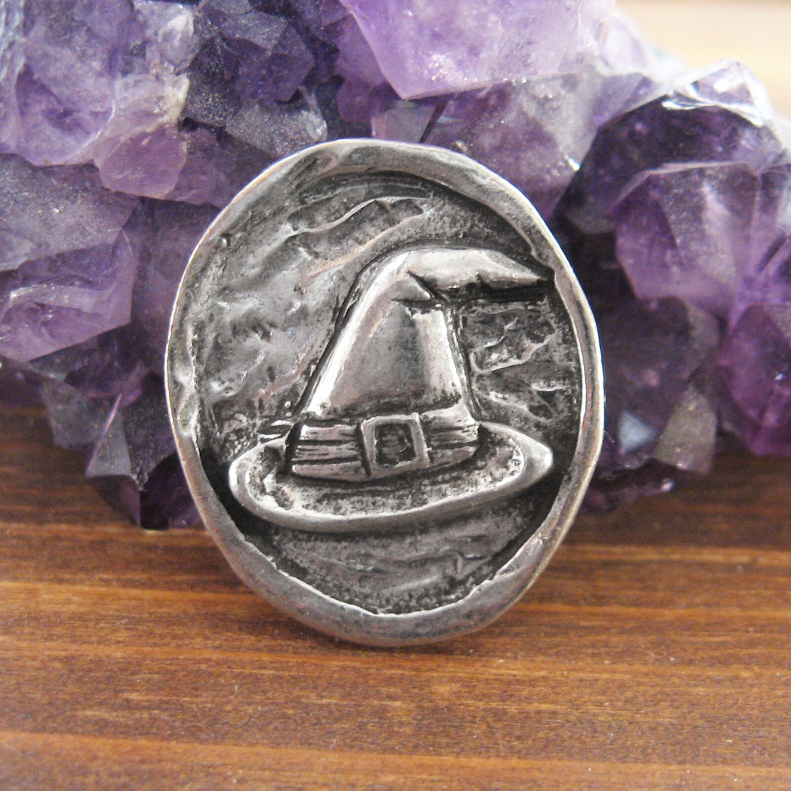 Witch's Hat Pocket Stone NEW Pewter Amulet Worry Token Altar Coin Wicca ...