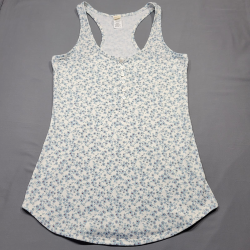 7th Ray Women Tank Size M White Stretch Preppy Cottage Floral Racerback ...