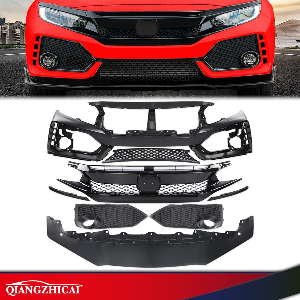 Type R Style Front Bumper Cover Kit Fit For 2016-2021 Honda Civic Sedan ...