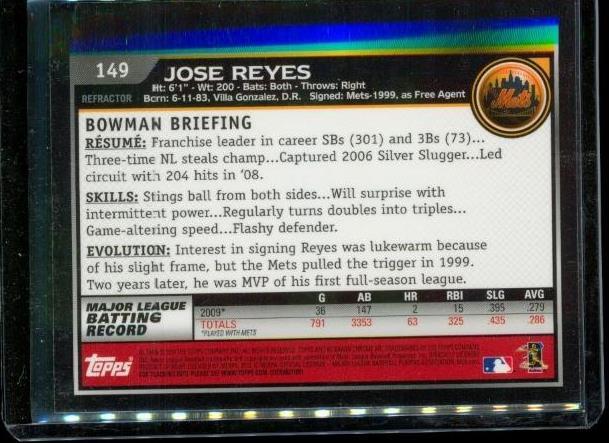 2010 TOPPS BOWMAN CHROME Refractor Baseball Trading Card #149 JOSE ...