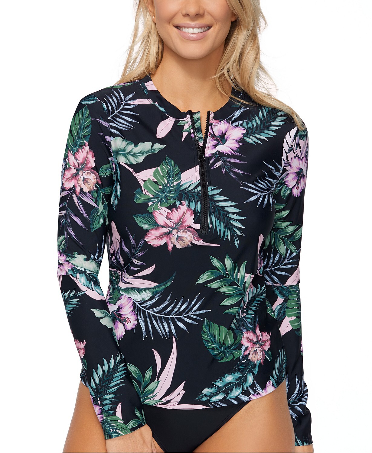Island Escape Womens San Joaquin Floral-printed Rash Guard Black Size L ...