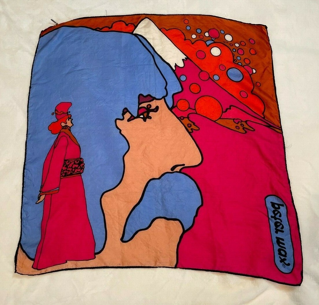 Vintage Peter Max Self Portrait Psychedelic Silk Scarf - Gem