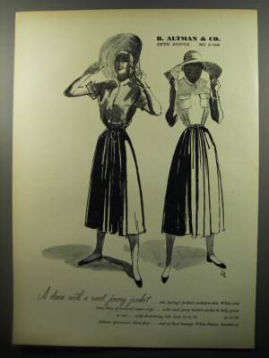 1950 B. Altman & Co. Dress and Jacket Ad - A dress with a wool jersey ...