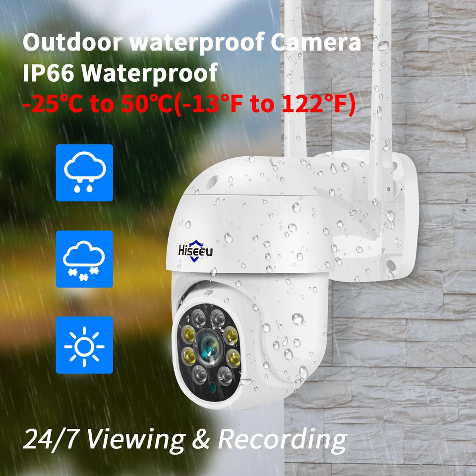 Hiseeu 5MP Outdoor WIFI PTZ Security Camera Dome Full Color Vision Auto ...