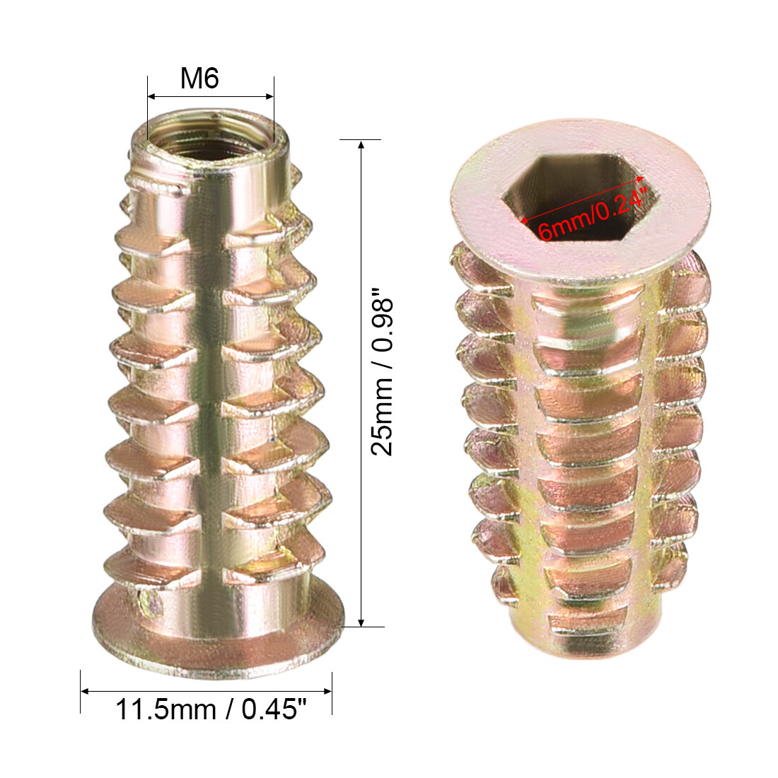 Fileté Insert Clou Zinc Alliage Hex Prise M6 Filetage Interne 25mm Long ...