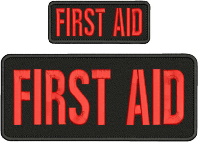 FIRST AID EMBROIDERY PATCH 4X10 AND 2X5 HOOK ON BACK RED ON BLACK | eBay