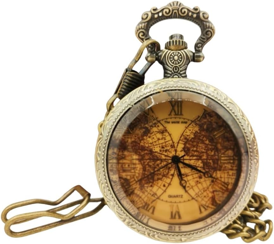 Tea Colored Glass Double Earth Pattern Pocket Watch, Unisex Casual ...