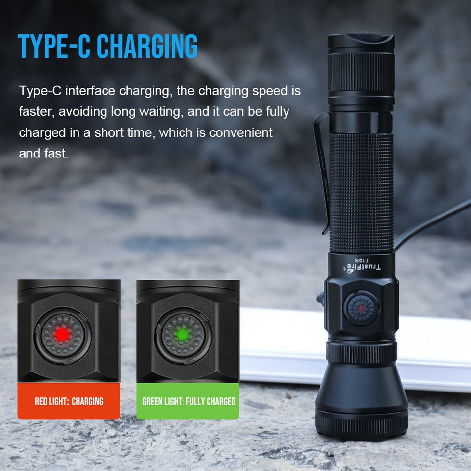 NEW Trustfire T15R 2350LM Led Light Tactical Flashlight Torch TypeC ...