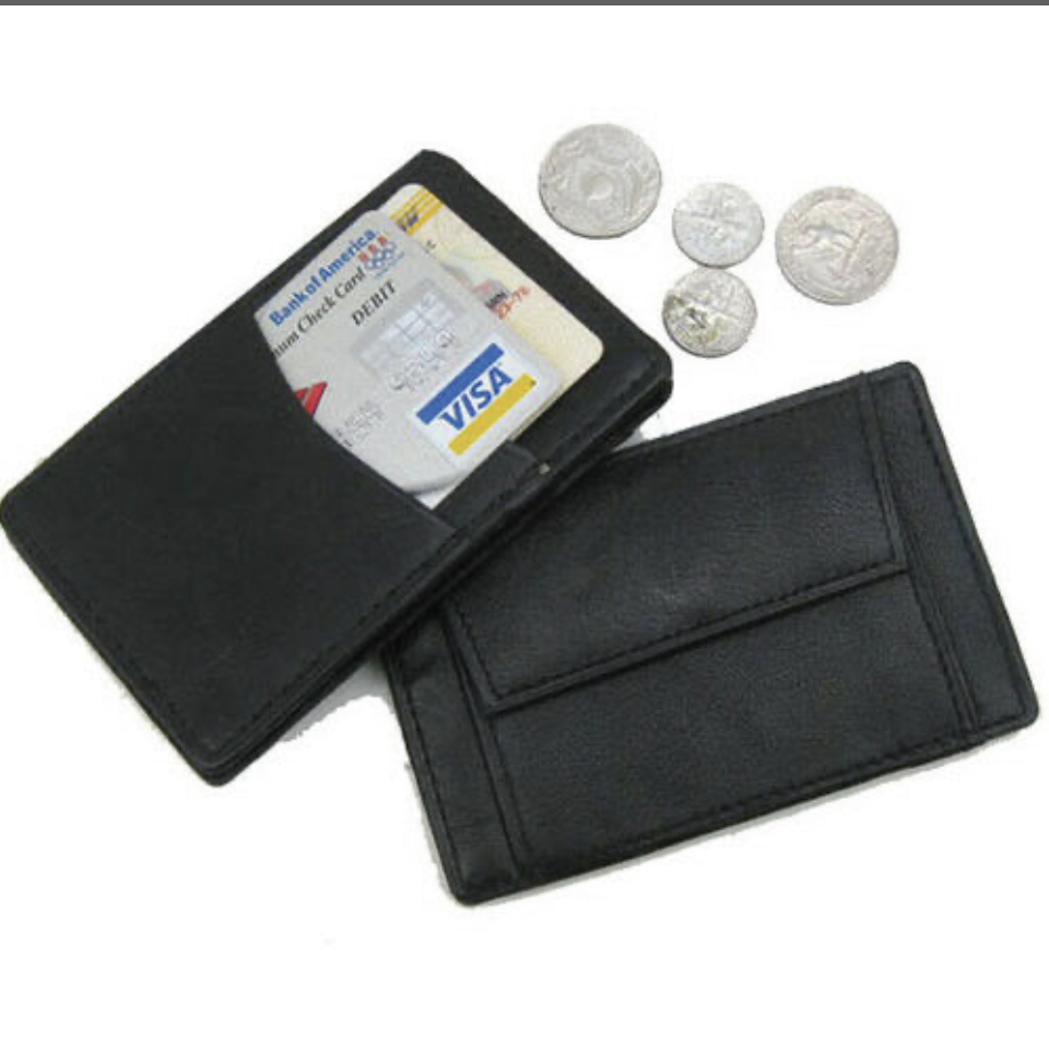 Black Genuine Leather Men's Magic Wallet Pocket Card Coin Holder | eBay