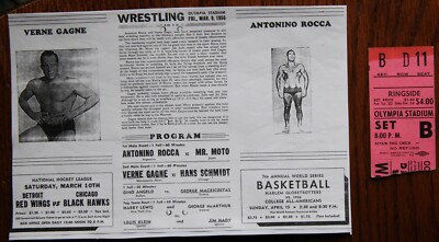Wrestling Ticket: Antonino Rocca, Verne Gagne Detroit Olympia Stadium ...